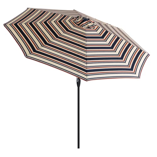 Tempera 9 ft Striped Patio Umbrellas Outdoor Table Market Umbrellas with 2-year Nonfading Canopy, 8 Sturdy Ribs and Push Button Tilt & Crank