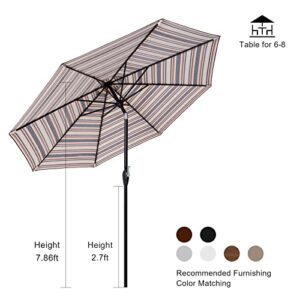 Tempera 9 ft Striped Patio Umbrellas Outdoor Table Market Umbrellas with 2-year Nonfading Canopy, 8 Sturdy Ribs and Push Button Tilt & Crank