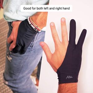 Articka Artist Glove for Drawing Tablet, iPad (Smudge Guard, Two-Finger, Reduces Friction, Elastic Lycra, Good for Right and Left Hand) (Large, Black 2-Pack)