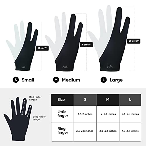 Articka Artist Glove for Drawing Tablet, iPad (Smudge Guard, Two-Finger, Reduces Friction, Elastic Lycra, Good for Right and Left Hand) (Large, Black 2-Pack)