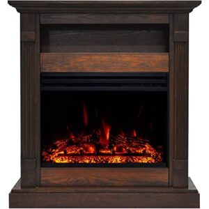 Drexel 34-in. Electric Fireplace Heater with Walnut Mantel, Deep Log Display, Multi-Color Flames, and Remote Control