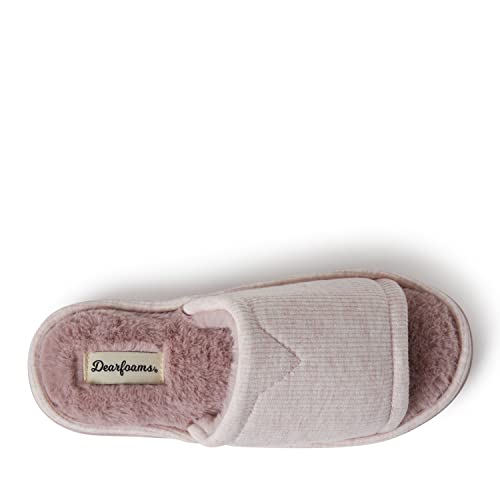 Dearfoams Women's Demi Rib Knit Slide Slipper, Pale Mauve, Medium