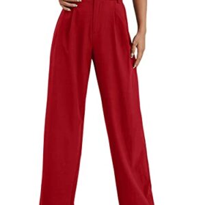 SweatyRocks Women's Casual Wide Leg High Waisted Botton Down Straight Long Trousers Pants Red L