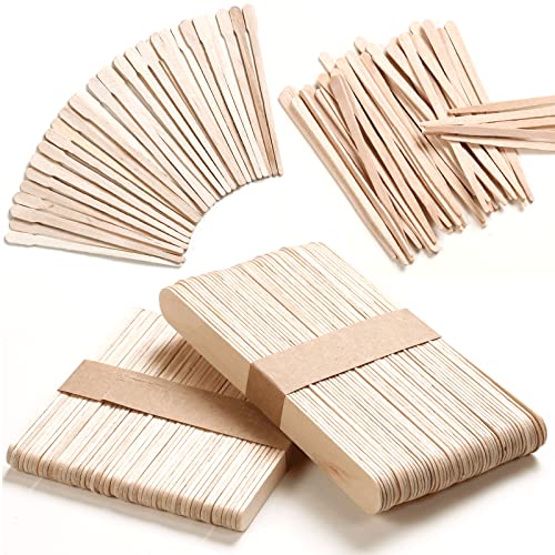 Wooden Wax Sticks - HOOMBOOM 300 Pcs Waxing Sticks - 4 Style Assorted Wooden Wax Sticks - For Body Legs Face Eyebrow Waxing Applicator Spatulas for Hair Removal or Wood Craft Sticks