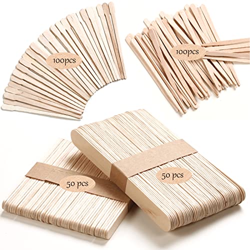 Wooden Wax Sticks - HOOMBOOM 300 Pcs Waxing Sticks - 4 Style Assorted Wooden Wax Sticks - For Body Legs Face Eyebrow Waxing Applicator Spatulas for Hair Removal or Wood Craft Sticks