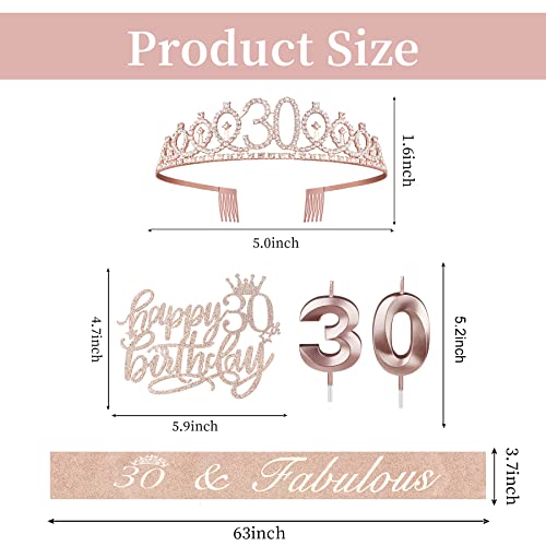 30th Birthday Decorations for Her,30th Birthday Sash,Crown/Tiara,Candles,Cake Toppers.30th Birthday Gifts for Her,30th Birthday Decorations for Women,30 Birthday Decorations