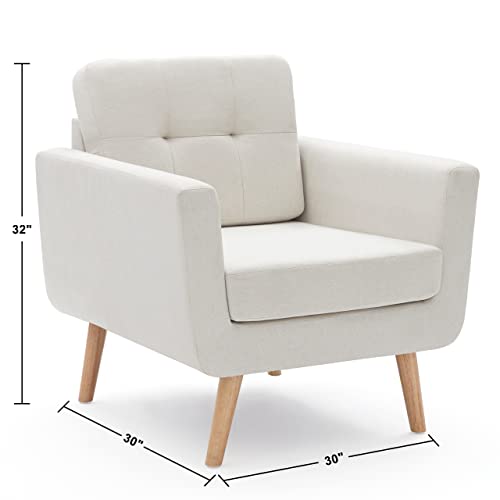 Tbfit Linen Fabric Accent Chair, Mid Century Modern Armchair for Living Room, Bedroom Button Tufted Upholstered Comfy Reading Accent Chairs Sofa(Beige)