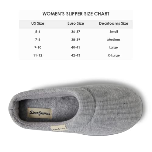 Dearfoams Women's Lacey Machine Washable Memory Foam Comfort Easy on/Off Clog Slipper, Light Heather Grey, Large