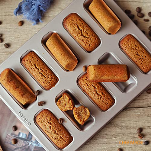 CHEFMADE Financier Cake Pan, 10-Cavity Non-Stick Rectangle Muffin Pan Biscuits Cookies Bakeware for Oven Baking (Champagne Gold)