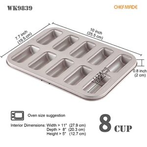 CHEFMADE Financier Cake Pan, 10-Cavity Non-Stick Rectangle Muffin Pan Biscuits Cookies Bakeware for Oven Baking (Champagne Gold)