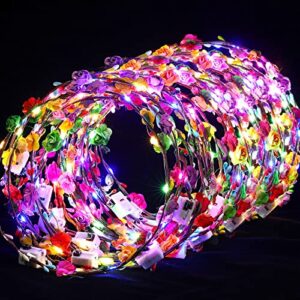 50 pcs led flower crown headband light up fairy flower hair jewelry multi-color floral headpiece wreath headdress hair wreath for women girl hair styling wedding birthday party holiday (rose)