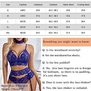 Avidlove Women Lingerie Sexy Set with Garter Belts Sexy Bra and Panty Set Lace Teddy Bodysuit(Blue L)