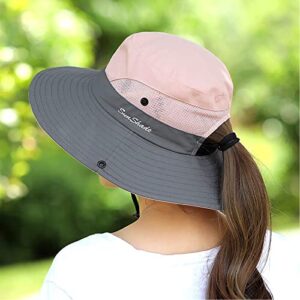 ZOORON 2 Pack Women's Ponytail Safari Sun Hat,Wide Brim UV Protection Outdoor Bucket Hat,Foldable Beach Summer Fishing Hat