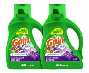 gain + aroma boost laundry detergent liquid soap, moonlight breeze scent, 45 loads, 65 fl oz, pack of 2, he compatible