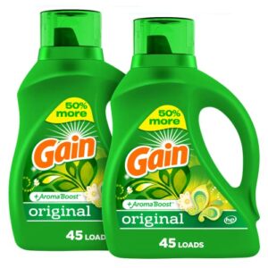 gain laundry detergent liquid soap plus aroma boost, original scent, he compatible, 90 loads total, 65 fl oz (pack of 2)