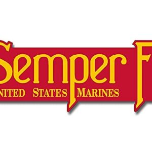 Red and Yellow Semper Fi Shaped Bumper Sticker, United States Marine Corps Vinyl, Military Decal for Cars, Trucks, Laptops, and Water Bottles, Made in The USA (2 x 6 inch)