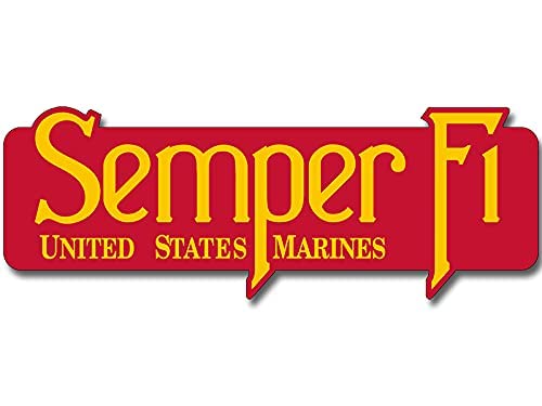 Red and Yellow Semper Fi Shaped Bumper Sticker, United States Marine Corps Vinyl, Military Decal for Cars, Trucks, Laptops, and Water Bottles, Made in The USA (2 x 6 inch)