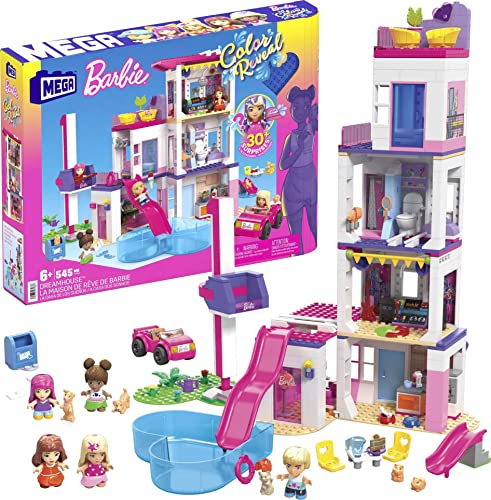 MEGA Barbie Color Reveal Building Toy Playset For Kids, Dreamhouse With 545 Pieces, 30+ Surprises, 5 Micro-Dolls, Accessories and Furniture