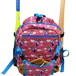 Aozora Youth Tball and Baseball Backpack Bag Lightweight Baseball Bag Hold Bats, Helmet, Glove, Caps, Valuables Pocket, Fence Hook (Unicorn Pink)