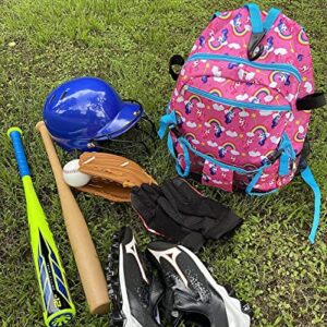 Aozora Youth Tball and Baseball Backpack Bag Lightweight Baseball Bag Hold Bats, Helmet, Glove, Caps, Valuables Pocket, Fence Hook (Unicorn Pink)