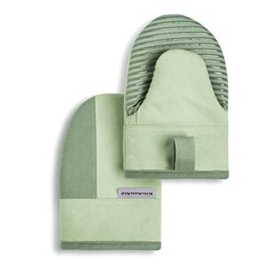 kitchenaid beacon two-tone non-slip mini oven mitt set, pistachio/graphite green, 5.5"x8", 2 piece