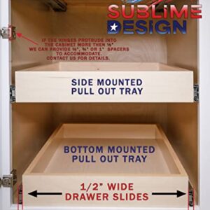 Sublime Design | Pull Out Tray | Bottom Mount | Baltic Birch Kitchen Cabinet Drawer | Slide Out Shelves | Roll Out Cabinet Organizer (11" Wide)