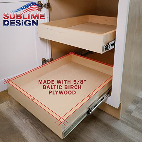 Sublime Design | Pull Out Tray | Bottom Mount | Baltic Birch Kitchen Cabinet Drawer | Slide Out Shelves | Roll Out Cabinet Organizer (11" Wide)