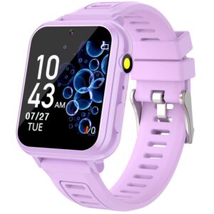 kids game smart watch gifts for girls age 4-12, 24 puzzle games hd touch screen smart watches with video camera music player pedometer flashlight 12/24hr, educational toys for 8 10 12 year old girl