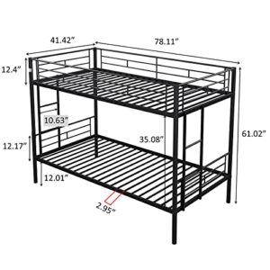 GNIXUU Metal Bunk Bed Twin Over Twin Sturdy Heavy Duty Bunk Beds with 2 Side Ladders, Space Saving, No Box Spring Needed, for Boys Girls Teens Adults