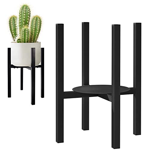 CADANI Metal Adjustable Plant Stand, Mid-Century Flower Pot Stand with Trays to Fit Different Sized Pots, Heavy Duty Holder Rack for Home Indoor and Outdoor, Black