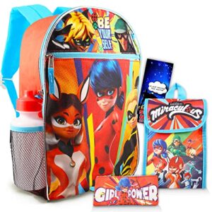 miraculous ladybug backpack and lunch box set - bundle with miraculous ladybug school bag, insulated lunch bag, water bottle, and more (miraculous ladybug school supplies)