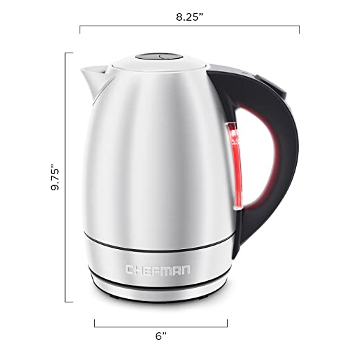 Chefman Electric Kettle, 1.7 Liter Stainless Steel Electric Tea Kettle Water Boiler with Automatic Shutoff, LED Lights, Boil-Dry Protection, Hot Water Electric Kettles for Boiling Water, Stainless