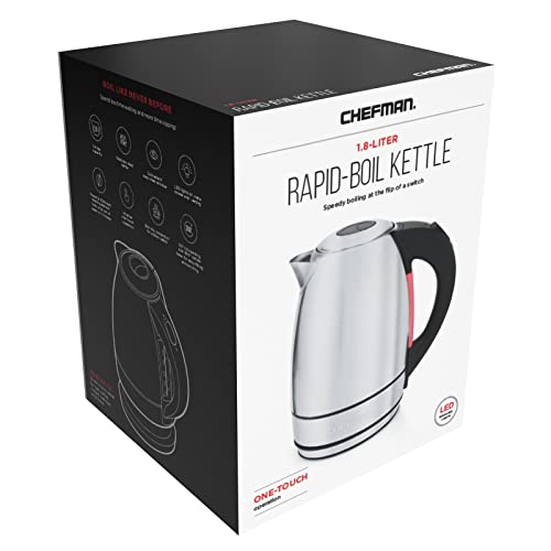 Chefman Electric Kettle, 1.7 Liter Stainless Steel Electric Tea Kettle Water Boiler with Automatic Shutoff, LED Lights, Boil-Dry Protection, Hot Water Electric Kettles for Boiling Water, Stainless