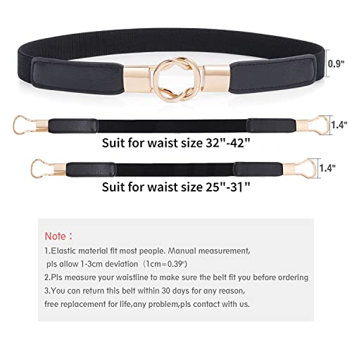 LEACOOLKEY Women Skinny Stretchy Waist Belt for Dress Ladies Elastic Thin Belt Plus Size (E-Black+Brown, Suit for waist size 25"-30")