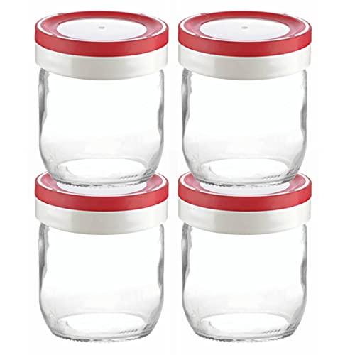 Tribello Wide Mouth Mason Jars 14 Oz, 4-Pack Glass Canning Jars Featured With Plastic Rubber Airtight Lids For Meal Prep, Food Storage Overnight Oats, Jelly, Dry Food Canning, and Homemade Yogurt