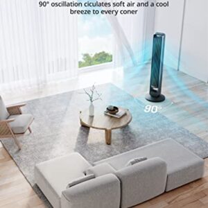 PARIS RHÔNE Tower Fan 42 Inch,42”90° Oscillating Fan,DC Motor,28dB,12 Speeds,4 Modes,12H Timer,LED Display,Floor Standing Fan with Remote,Quiet Cooling Bladeless Fan with Remote for Room or Office