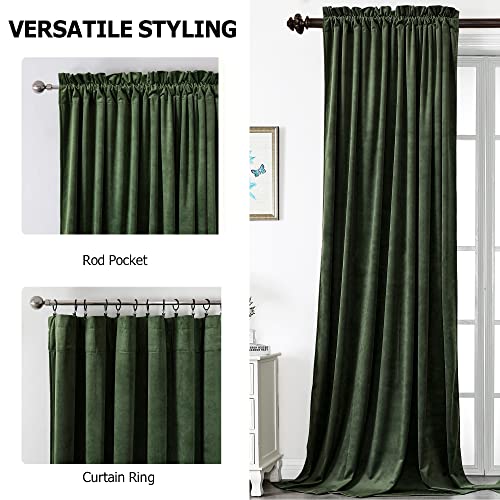 Benedeco Green Velvet Curtains for Bedroom Window, Super Soft Luxury Drapes, Room Darkening Thermal Insulated Rod Pocket Curtain for Living Room, W52 by L84 inches, 2 Panels