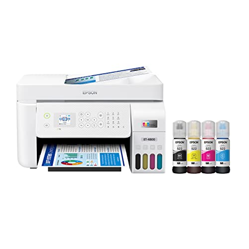 Epson EcoTank ET-4800 Wireless All-in-One Cartridge-Free Supertank Printer with Scanner, Copier, Fax, ADF and Ethernet – Ideal-for Your Home Office, White