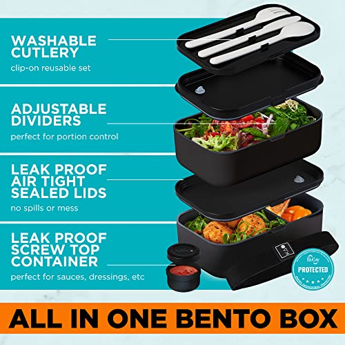 KARRICO XL Bento Box | 68 fl oz Larger Size for Adult Portions | 100% Leakproof | Work Lunch Portion Control | BPA Free Microwave & Dishwasher Safe