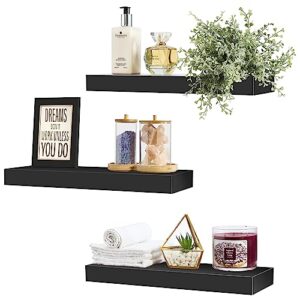 sorbus floating shelves for wall - set of 2 black wood wall shelves for living room, kitchen, bedroom, bathroom storage - 16" book shelf for wall decor, home decor, farmhouse, frames & trophy display