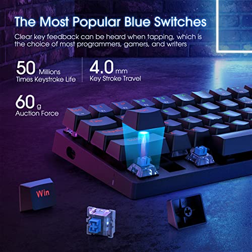 Portable 60% Mechanical Gaming Keyboard, Wired Keyboard with Blue Switches,LED Customization Backlit,61 Keys Ultra-Compact Mini Office Keyboard for PC/Mac/Xbox,Easy to Carry On Trip