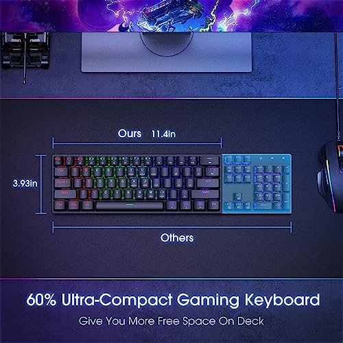 Portable 60% Mechanical Gaming Keyboard, Wired Keyboard with Blue Switches,LED Customization Backlit,61 Keys Ultra-Compact Mini Office Keyboard for PC/Mac/Xbox,Easy to Carry On Trip