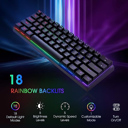 Portable 60% Mechanical Gaming Keyboard, Wired Keyboard with Blue Switches,LED Customization Backlit,61 Keys Ultra-Compact Mini Office Keyboard for PC/Mac/Xbox,Easy to Carry On Trip