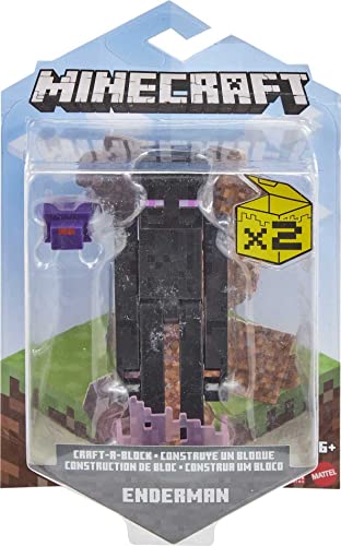 Mattel Minecraft Craft-A-Block Enderman Figure, Authentic Pixelated Video-Game Characters, Action Toy to Create, Explore and Survive, Collectible Gift for Fans Age 6 Years and Older