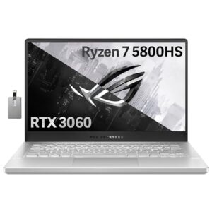 asus 2022 rog zephyrus 14" fhd 144hz gaming laptop, amd ryzen 7-5800hs processor, 16gb ram, 2tb pcie ssd, backlit keyboard, nvidia geforce rtx 3060 graphics, windows 11, white, 32gb usb card