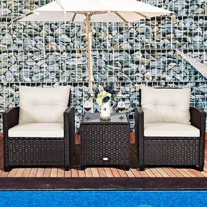 ARLIME 3 Piece Outdoor Patio Furniture Set, All-Weather PE Rattan Wicker Sofa Set w/Removable & Washable Cushion, Modern Conversation Sofa for Garden, Balcony, Swimming Pool, Patio (White)