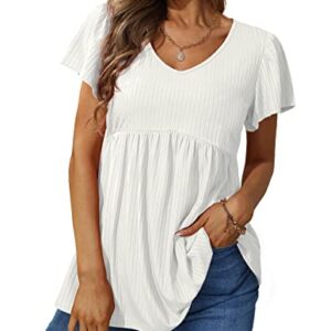 Glanzition Oversized T Shirts for Women Tunic Tops to Wear with Leggings Short Sleeve White L