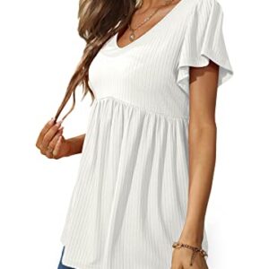 Glanzition Oversized T Shirts for Women Tunic Tops to Wear with Leggings Short Sleeve White L