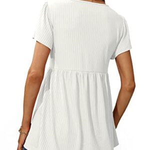 Glanzition Oversized T Shirts for Women Tunic Tops to Wear with Leggings Short Sleeve White L