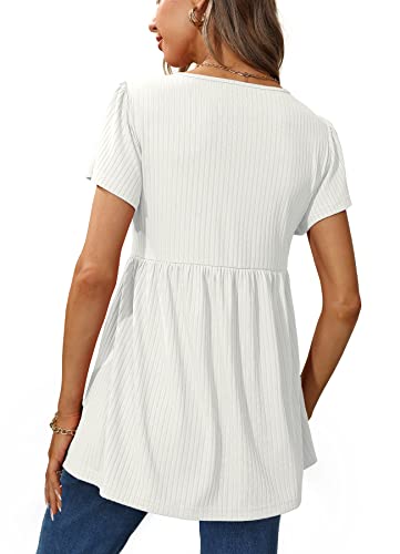 Glanzition Oversized T Shirts for Women Tunic Tops to Wear with Leggings Short Sleeve White L